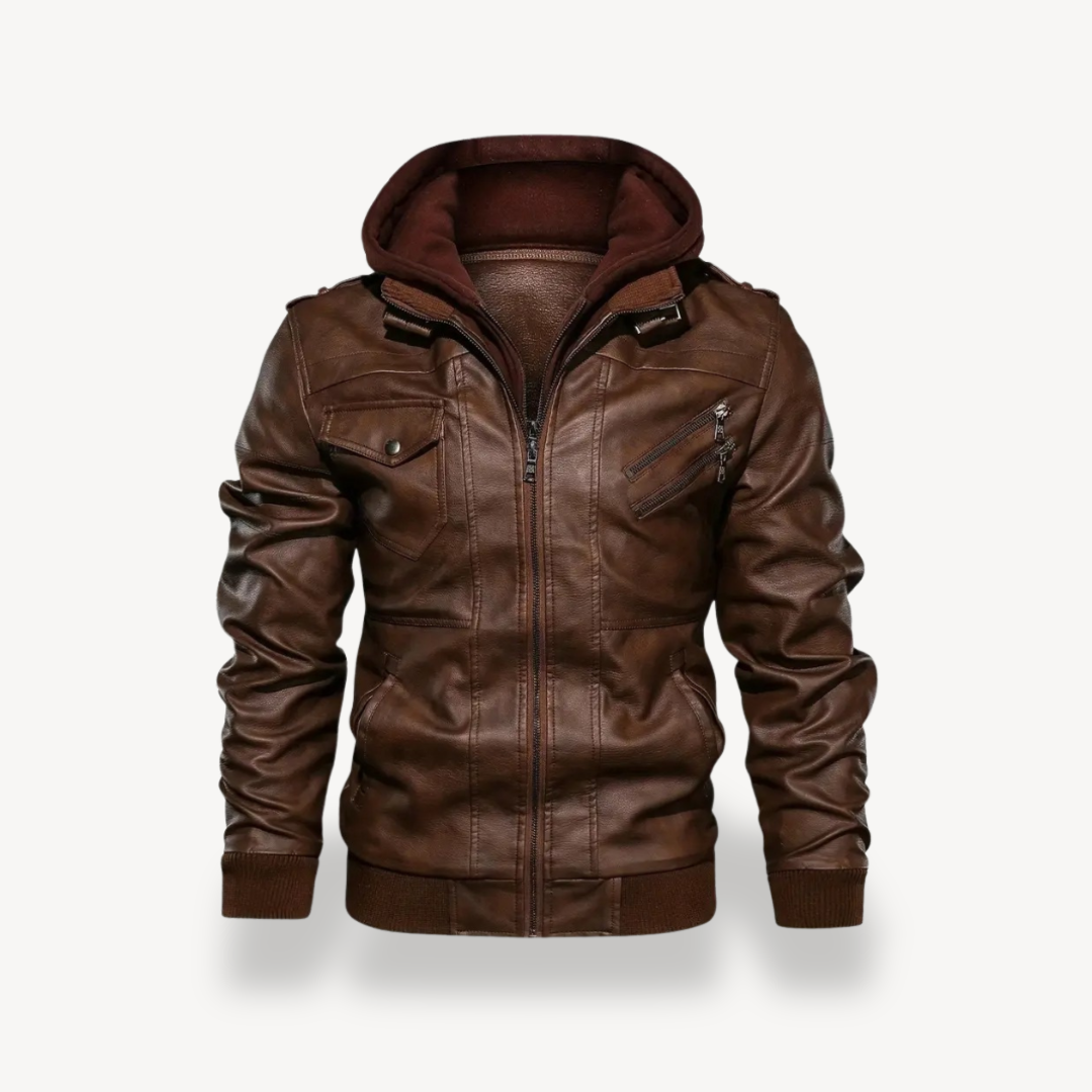 Herren Lederjacke Mit Kapuze